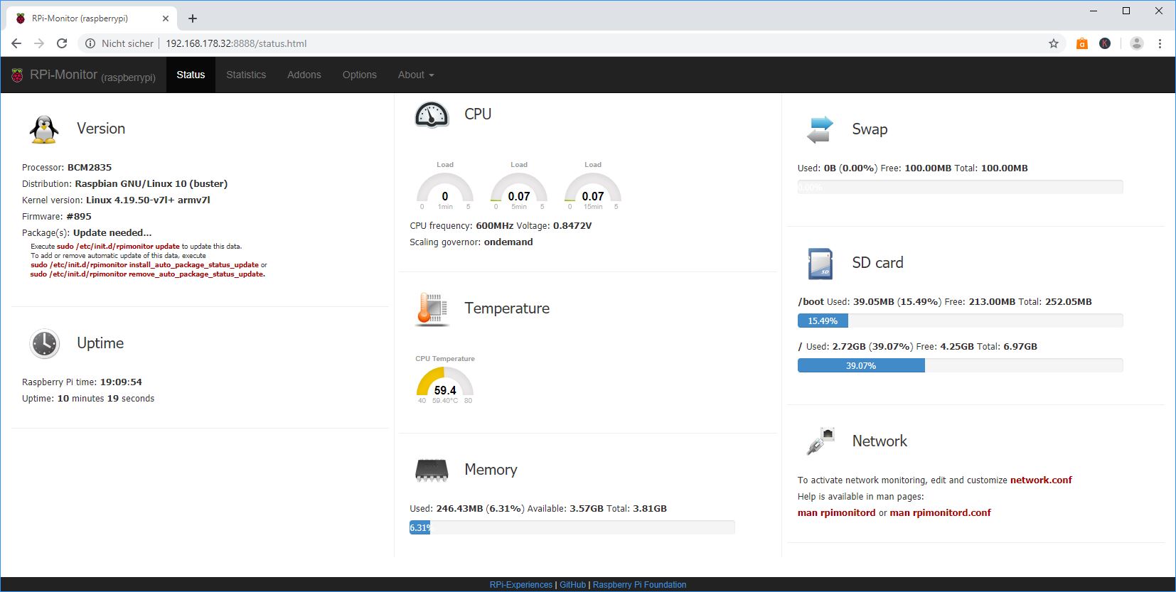 Raspberry Pi: Echtzeit-Überwachung mit RPi-Monitor